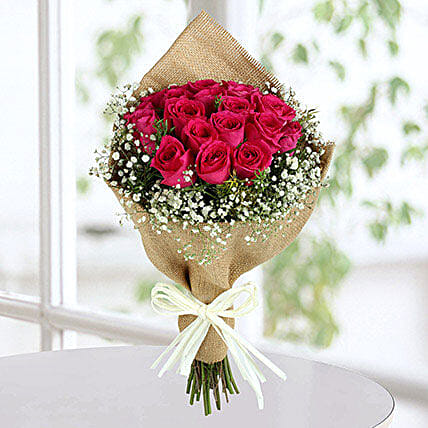 Online Dark Pink Roses Bouquet Gift Delivery in UAE - FNP